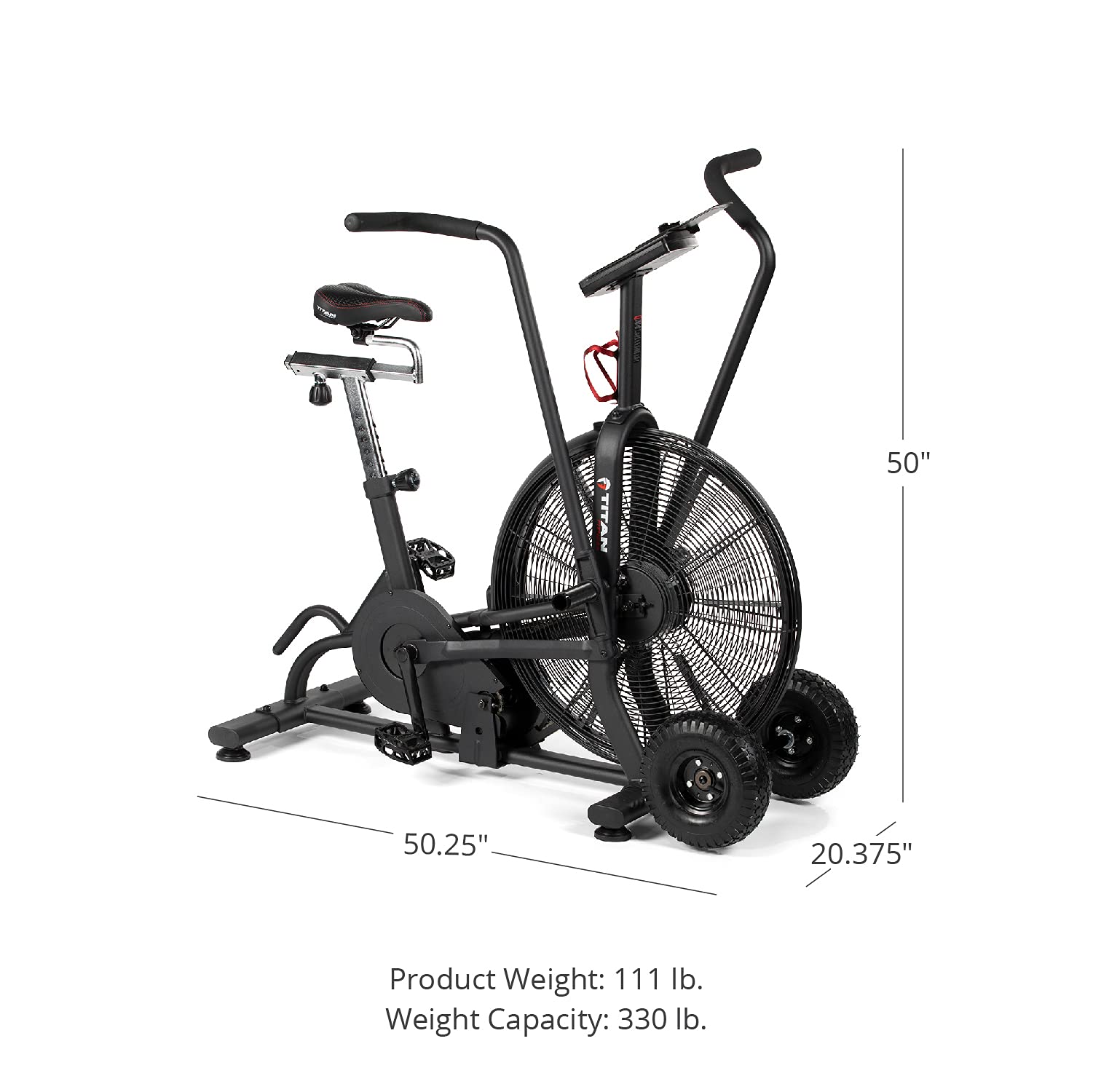 Titan Fitness Fan Bike 50.25 in. x 20.375 in. 111 lb. Heavy Duty Steel Removable Fan Guard LCD Console Display