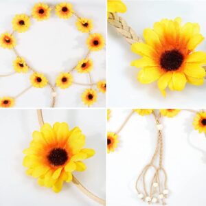 Sucrain 2pcs Flower Hippie Headband Floral Crown Summer Sunflower Hair Accessories for 70 s Bohemian Costumes Style