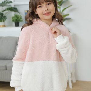 Haloumoning Girls Fuzzy Fleece Pullover Hoodies Sweatshirt Casual Loose Outwear Coat with Pockets 10-11 Years