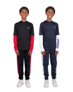 hind boys 4-piece active long sleeve quick dry t-shirt and athletic jogger sweatpant set kids clothes for sports and running (black-blue, numeric_8)