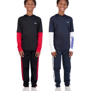 Hind Boys 4-Piece Active Long Sleeve Quick Dry T-Shirt and Athletic Jogger Sweatpant Set Kids Clothes for Sports and Running (Black-Blue, numeric_8)