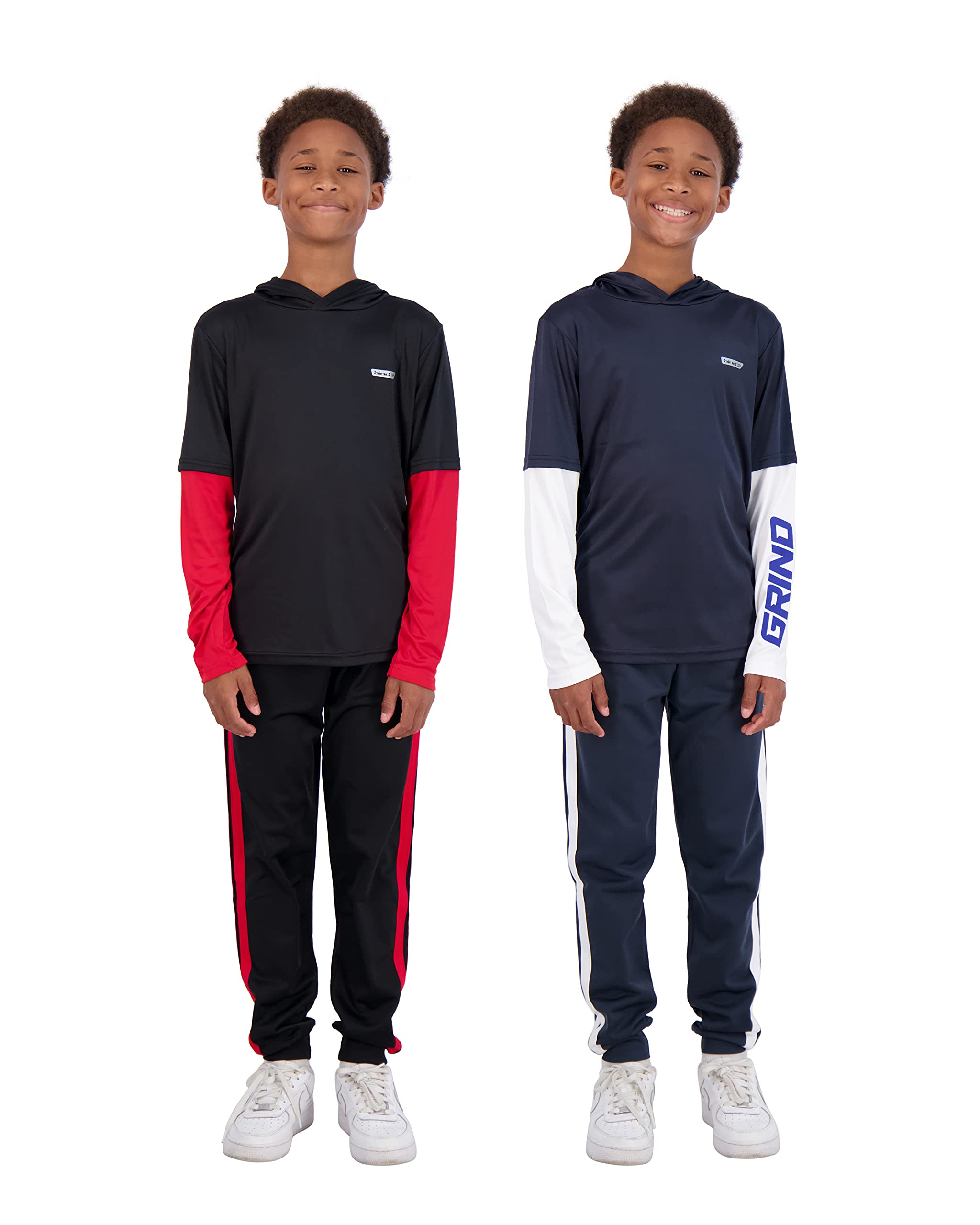 Hind Boys 4-Piece Active Long Sleeve Quick Dry T-Shirt and Athletic Jogger Sweatpant Set Kids Clothes for Sports and Running (Black-Blue, numeric_8)