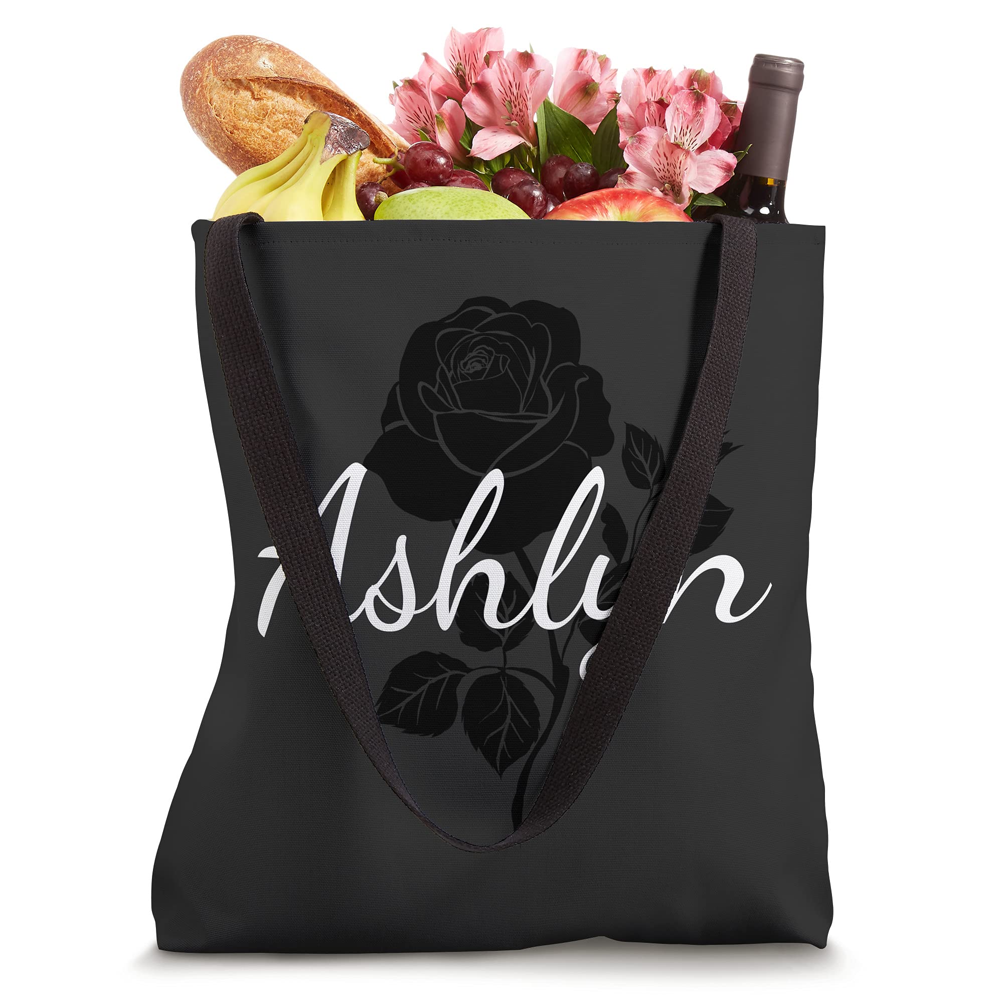 Ashlyn - Custom Black Rose Gray Floral Personalized Tote Bag