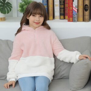 Haloumoning Girls Fuzzy Fleece Pullover Hoodies Sweatshirt Casual Loose Outwear Coat with Pockets 10-11 Years