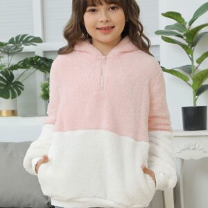 Haloumoning Girls Fuzzy Fleece Pullover Hoodies Sweatshirt Casual Loose Outwear Coat with Pockets 10-11 Years