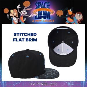 Warner Bros Space Jam 2 A New Legacy Adjustable Snapback Hat with Flat Brim, Black, One Size