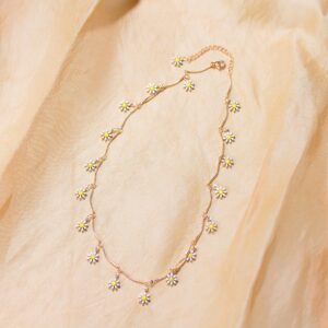 Valloey Rover Daisy White Choker Necklace for Women Gold Tiny Flower Charms Choker Plated 14k Gold Dainty Boho Choker Necklace