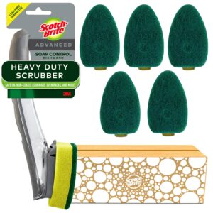 scotch-brite heavy duty advanced soap control dishwand kit, includes 1 wand & 5 refill pads, control soap with a button, keep your hands out of dirty water