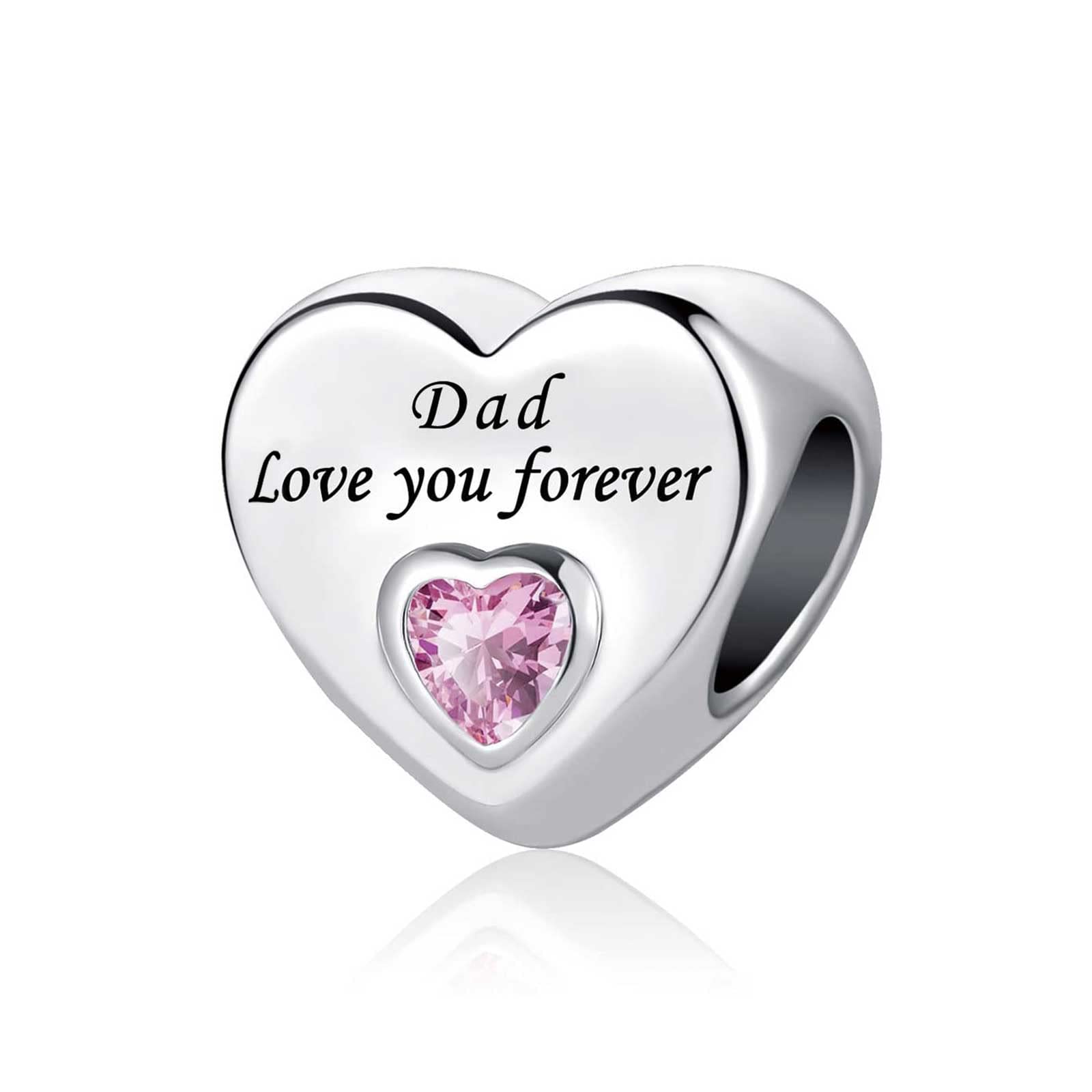 KunBead Dad Daddy Daughter Birthday Pink Heart I Love You Forever Bead Charms Compatible with Pandora Bracelets for Women