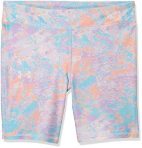 under armour girls' heatgear armour print bike shorts, purple note (523)/white, youth large