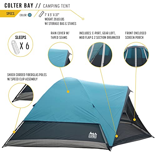 WFS Colter Bay 6 Person Camping Tent, Teal/Grey