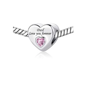 KunBead Dad Daddy Daughter Birthday Pink Heart I Love You Forever Bead Charms Compatible with Pandora Bracelets for Women