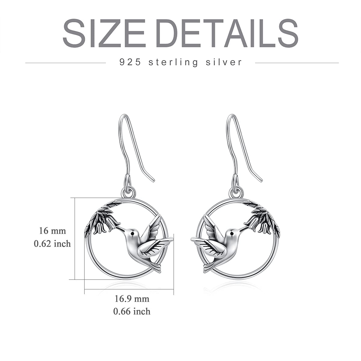 Hummingbird Dangle Drop Earrings for Women 925 Sterling Silver Bird Flower Jewelry Hummingbird Earrings Mother's Day gifts