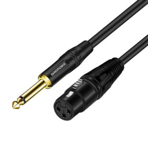 dremake xlr to ts 6.35mm (1/4 inch) mic cable, xlr 3pin to quarter inch audio cord, 33ft mono 6.35mm 1/4 inch ts male to xlr female unbalance interconnect cable for microphone console guitar mixer amp