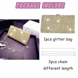 ELABEST Glitter Evening Clutch Bag Single Sided Diamond Bag Crossbody Purse Wedding Party Bag for Women (Gold)