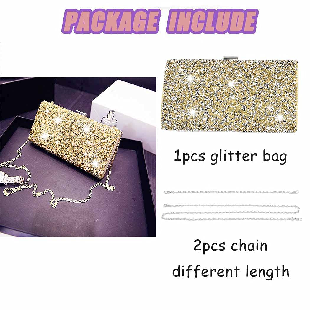 ELABEST Glitter Evening Clutch Bag Single Sided Diamond Bag Crossbody Purse Wedding Party Bag for Women (Gold)