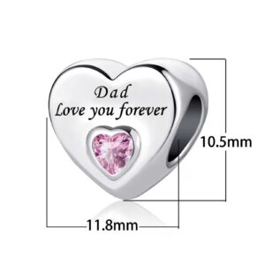 KunBead Dad Daddy Daughter Birthday Pink Heart I Love You Forever Bead Charms Compatible with Pandora Bracelets for Women