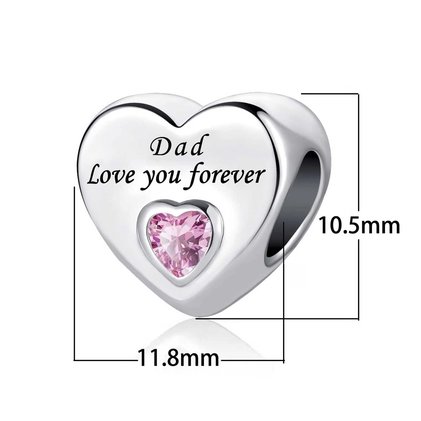 KunBead Dad Daddy Daughter Birthday Pink Heart I Love You Forever Bead Charms Compatible with Pandora Bracelets for Women