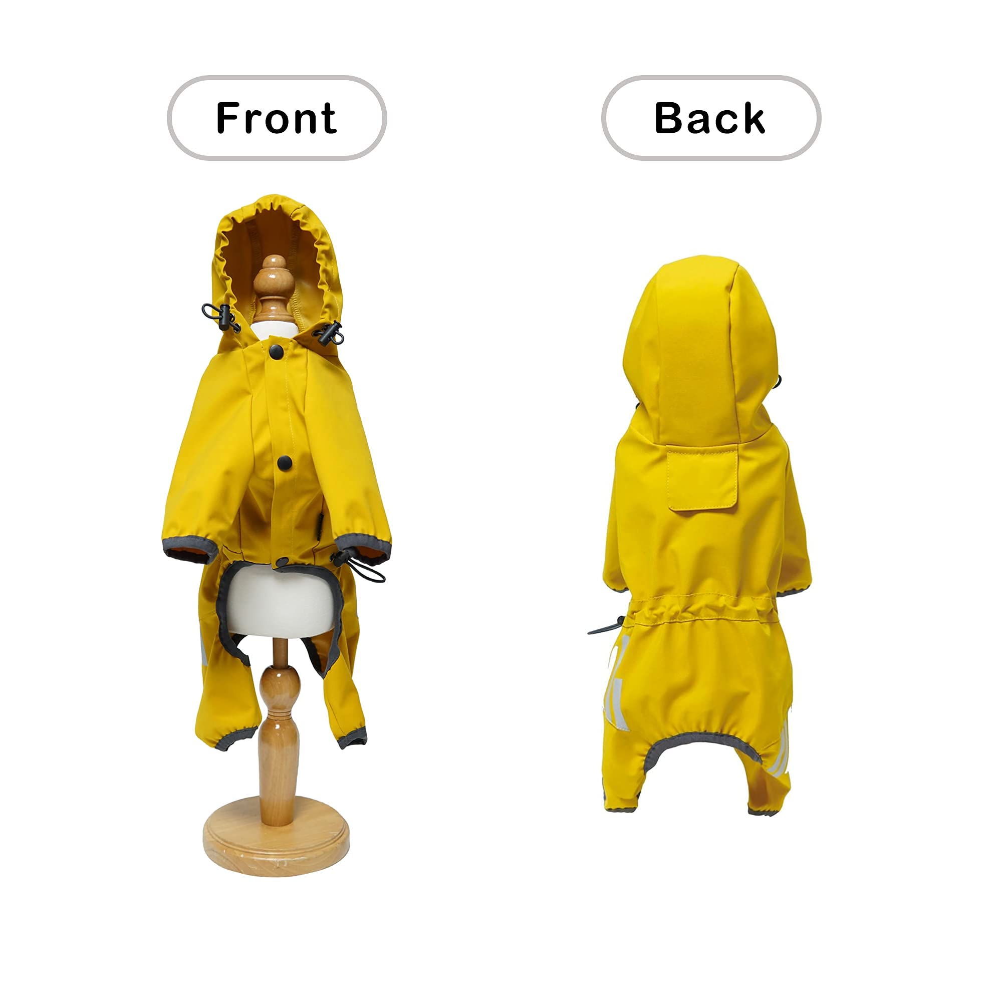 Cosibell Waterproof Puppy Dog Raincoats with Hood for Small Medium Dogs,Poncho with Reflective Strap, Lightweight Jacket with Leash Hole(L, Yellow)