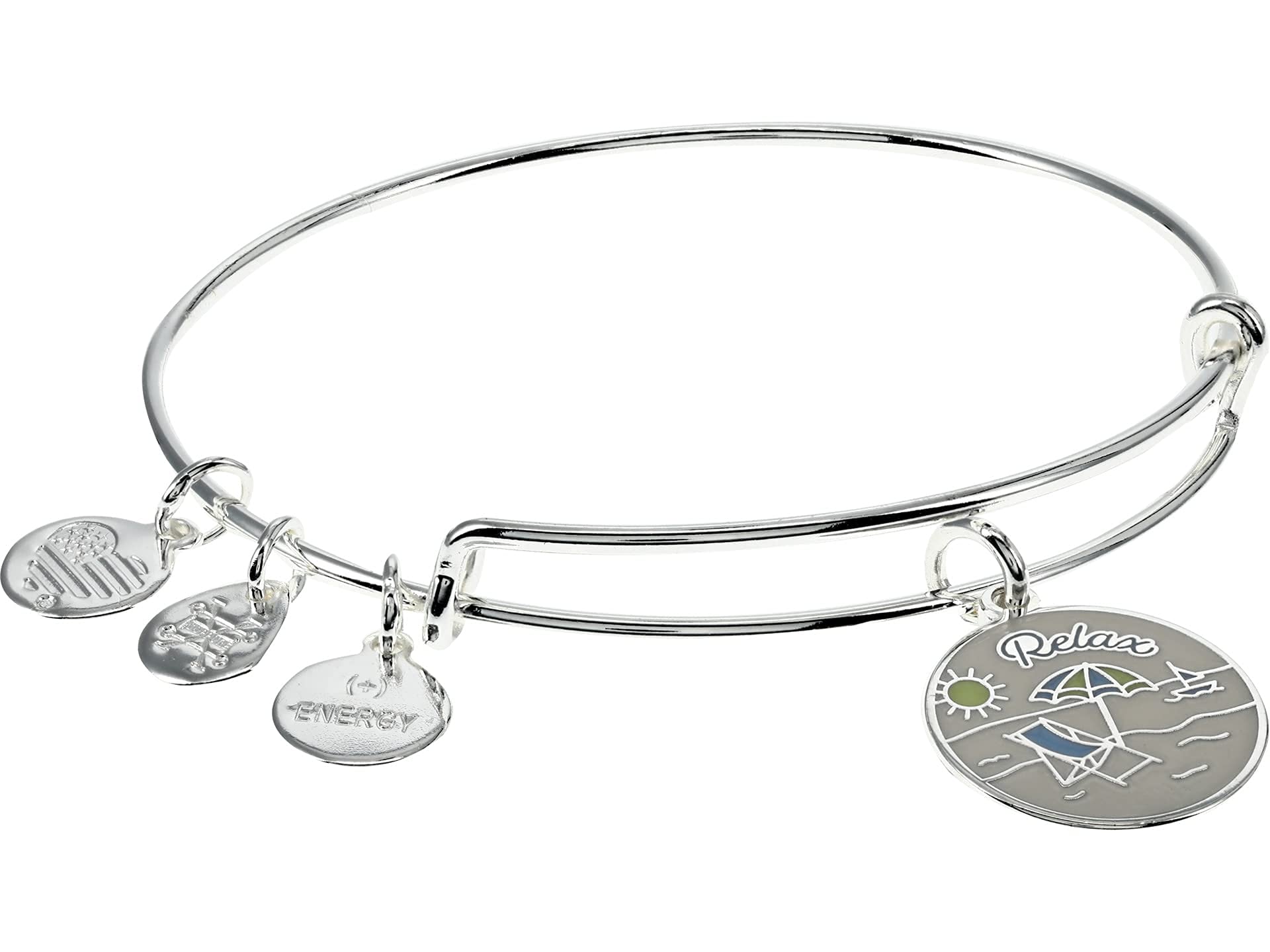 Alex and Ani Occasions Expandable Bangle for Women, Happy Retirement Charm, Shiny Silver Finish, 2 to 3.5 in