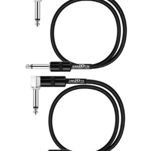 Augioth 12 Inch Guitar Patch Cable 30 CM Performance Guitar Effect Pedal Cables Straight to Angled 2Pack