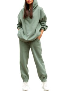 linsery sport hoodie with jogger sweatpants tracksuit hooded 2 piece workout set sweatshirt matching jogging suit green l