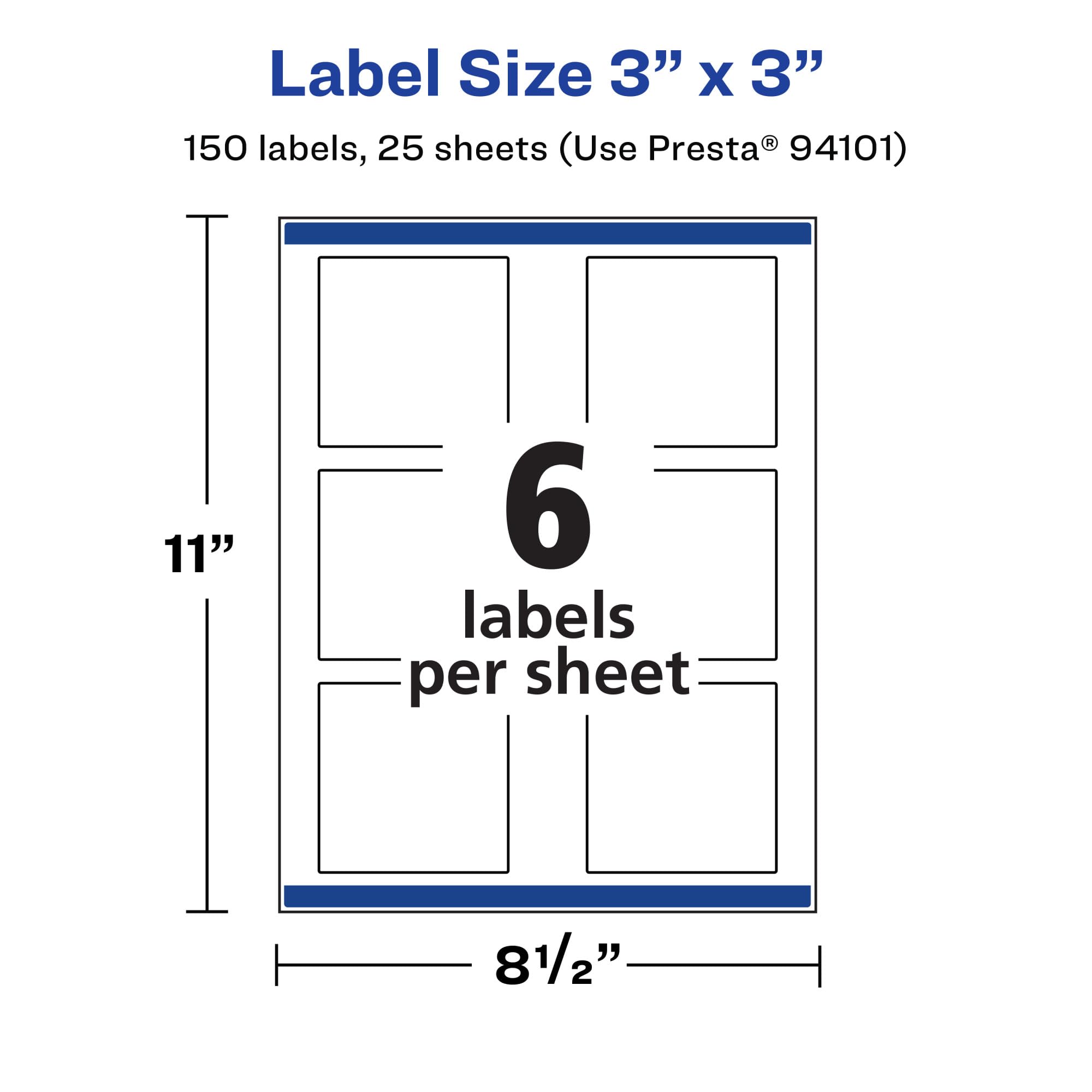 Avery Matte White Square Labels with Sure Feed, 3" x 3", 150 Matte White Printable Labels