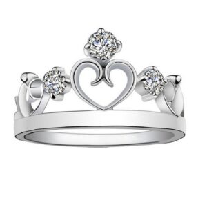 Uloveido Womens Platinum Plated Princess Queen Crown Tiara Ring Cubic Zirconia Wedding Promise Band for Her (Size 8) J412