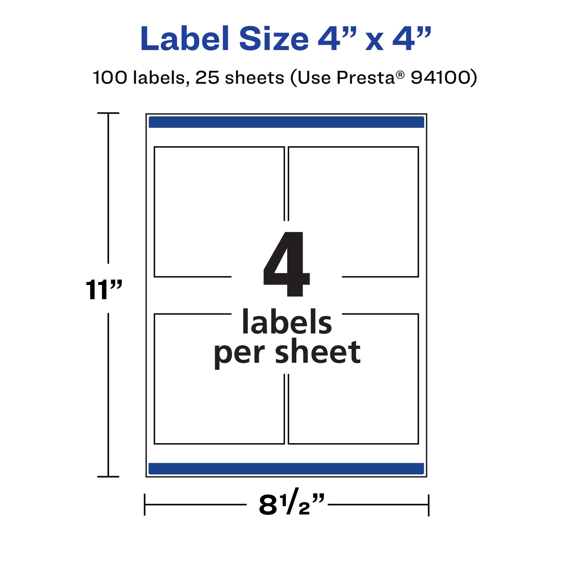 Avery Matte White Square Labels with Sure Feed, 4" x 4", 100 Matte White Printable Labels