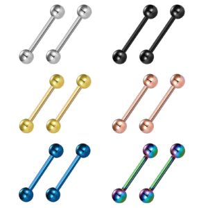 crazypiercing 12pcs different color tongue rings surgical stainless steel tongue piercing 14g 16mm length straight barbell piercing jewelry