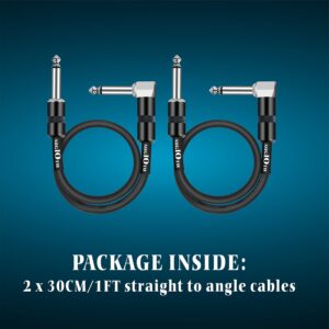 Augioth 12 Inch Guitar Patch Cable 30 CM Performance Guitar Effect Pedal Cables Straight to Angled 2Pack