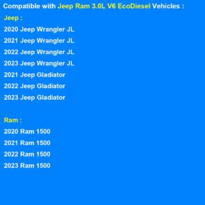 Oil Filter, Replace 68507598AA 68498720AA Compatible with Jeep Ram 3.0L V6 EcoDiesel - 2020-2023 Ram 1500 DT, 2020-2023 Wrangler JL, 2021-2023 Gladiator, Years 2020 2021 2022 2023 EcoDiesel Oil Filter