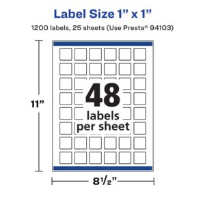 Avery Matte White Square Labels with Sure Feed, 1" x 1", 1,200 Matte White Printable Labels