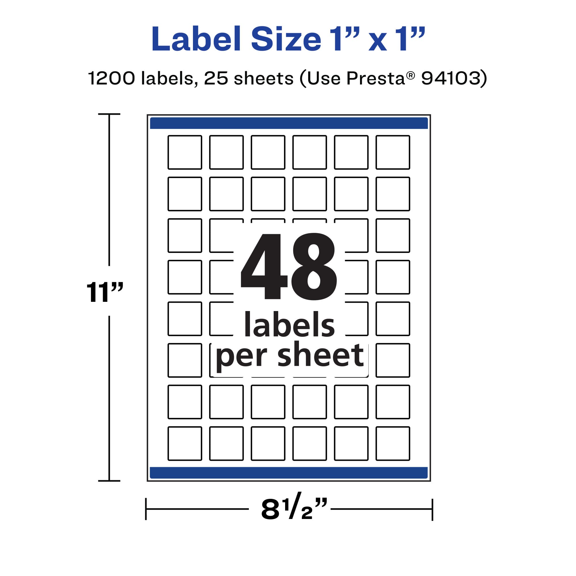 Avery Matte White Square Labels with Sure Feed, 1" x 1", 1,200 Matte White Printable Labels