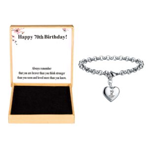 KGBNCIE Happy 70th Birthday Gifts for Women Heart Charm Bracelet Adjustable Jewelry Birthday Gift for Women Mother's Day Gifts for Mom Great Grandma Gifts