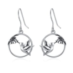 hummingbird dangle drop earrings for women 925 sterling silver bird flower jewelry hummingbird earrings mother's day gifts