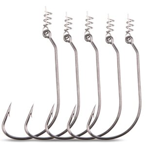 Twistlock Fishing Hooks,50pcs Worm Hooks with Centering Pin Spring Unweighted Swimbait Hooks for Soft Plastic Lures Baits Bass Fishing