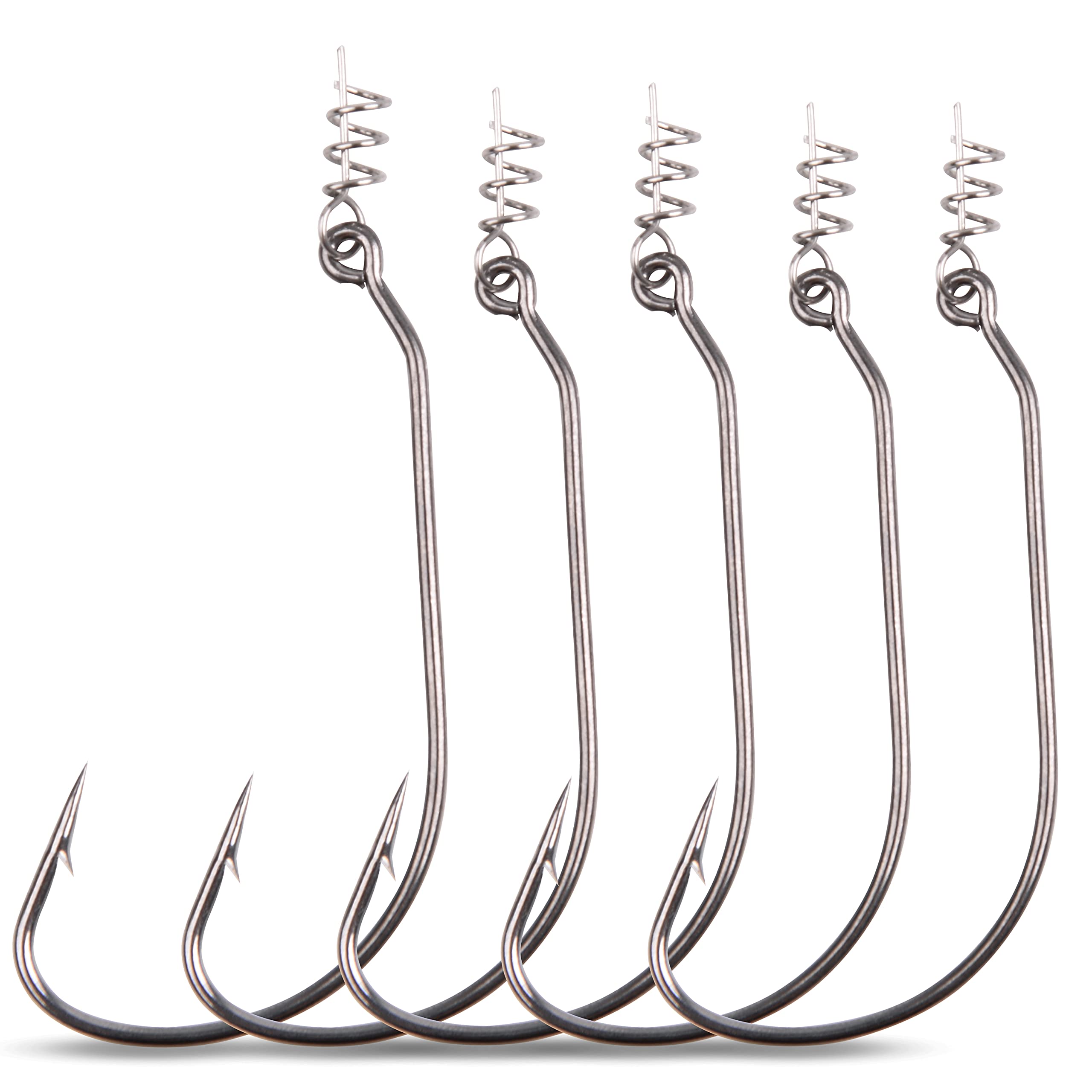 Twistlock Fishing Hooks,50pcs Worm Hooks with Centering Pin Spring Unweighted Swimbait Hooks for Soft Plastic Lures Baits Bass Fishing