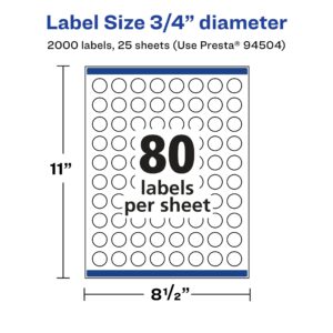 Avery Matte White Round Labels with Sure Feed, 3/4" Diameter, 2,000 Matte White Printable Labels