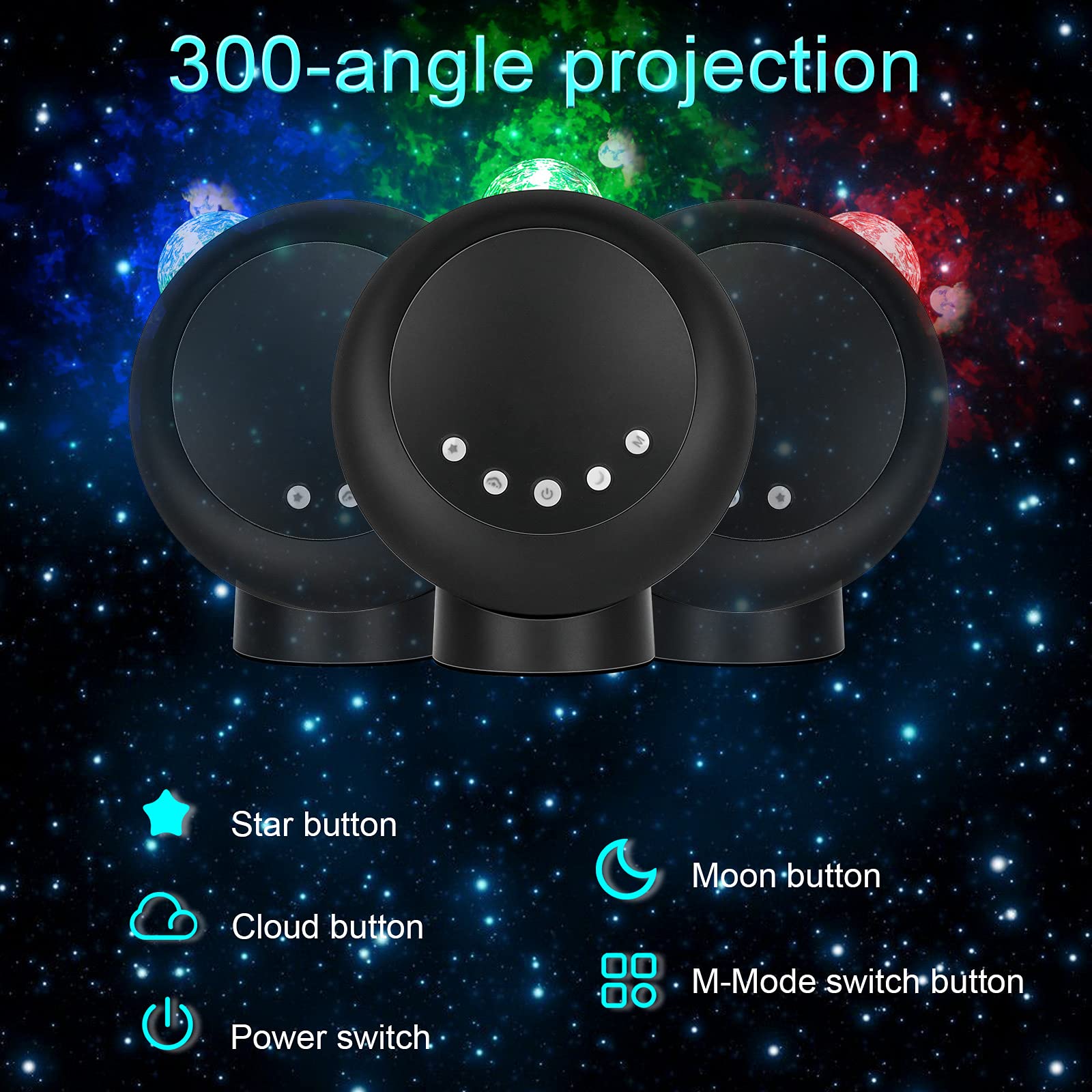 LooEooDoo LED Star Projector Light, Galaxy Lighting, Moon Nebula Night Lamp with Base, Remote Control and Battery Operated for Gaming Room, Home Theater, Bedroom, or Mood Ambiance (Black)