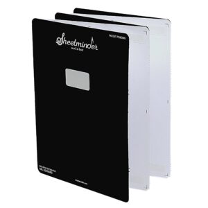 sheetminder soloist (5-pack) - printed sheet music organizer/no page turning, windproof on music stand, no plastic sleeves, easily mark fingering/perfect for students, teachers, bands, performers