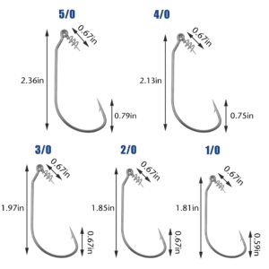 Twistlock Fishing Hooks,50pcs Worm Hooks with Centering Pin Spring Unweighted Swimbait Hooks for Soft Plastic Lures Baits Bass Fishing