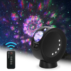 LooEooDoo LED Star Projector Light, Galaxy Lighting, Moon Nebula Night Lamp with Base, Remote Control and Battery Operated for Gaming Room, Home Theater, Bedroom, or Mood Ambiance (Black)