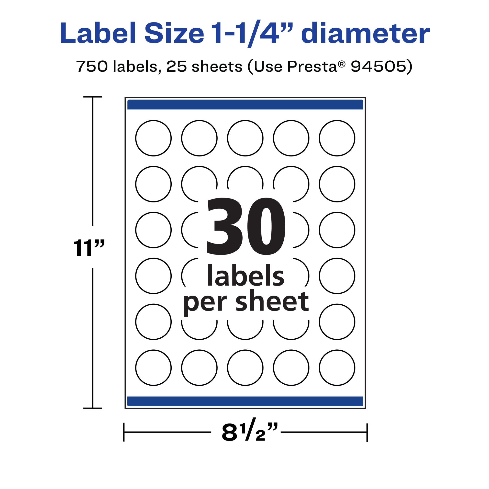 Avery Matte White Round Labels with Sure Feed, 1.25" Diameter, 750 Matte White Printable Labels