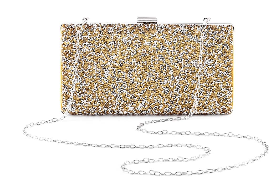 ELABEST Glitter Evening Clutch Bag Single Sided Diamond Bag Crossbody Purse Wedding Party Bag for Women (Gold)