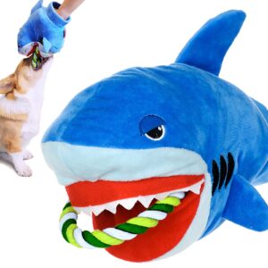 squeaky plush dog toy,funny stuffed dog rope toy for small medium dogs,cute puppy teething chew toy for interactive training,durable dog tug toy for boredom and stress,soft shark pet toy with squeaker