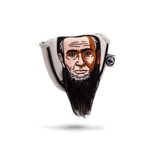 pins & aces president lincoln premium golf club headcover - quality leather, hand-made funny head cover - style and customize your golf bag - tour inspired, abe lincoln golf design (mallet)