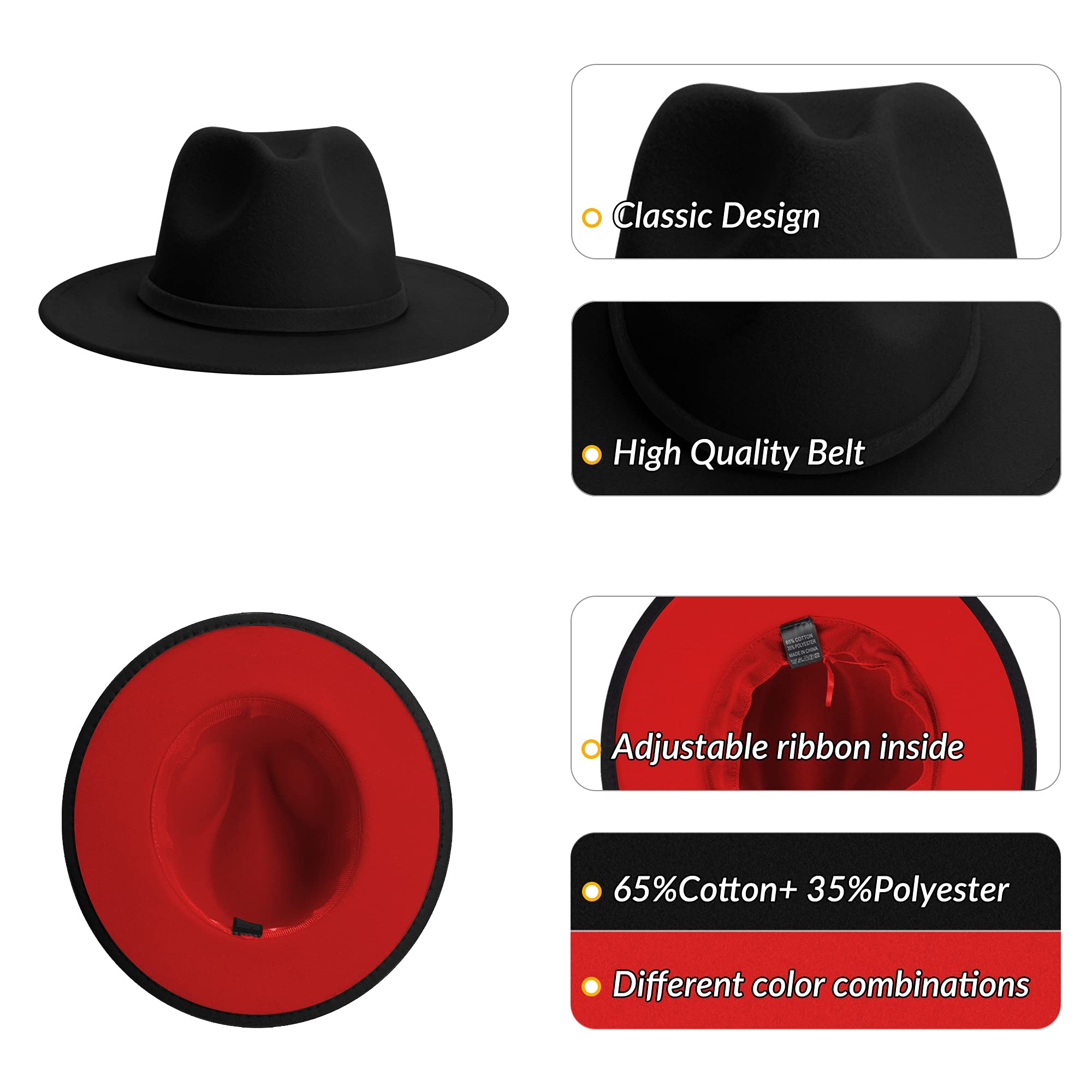 KUJUHA Women Men Wide Brim Fedora Hat