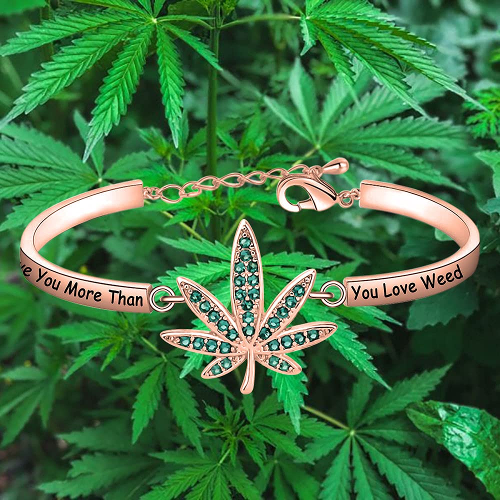 FOTAP 420 Gift Marijuana Jewelry I Love You More Than You Love Weed Bracelet Weed Gift Valentine’s Gift (Weed RG-B)