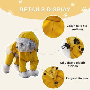 Cosibell Waterproof Puppy Dog Raincoats with Hood for Small Medium Dogs,Poncho with Reflective Strap, Lightweight Jacket with Leash Hole(L, Yellow)